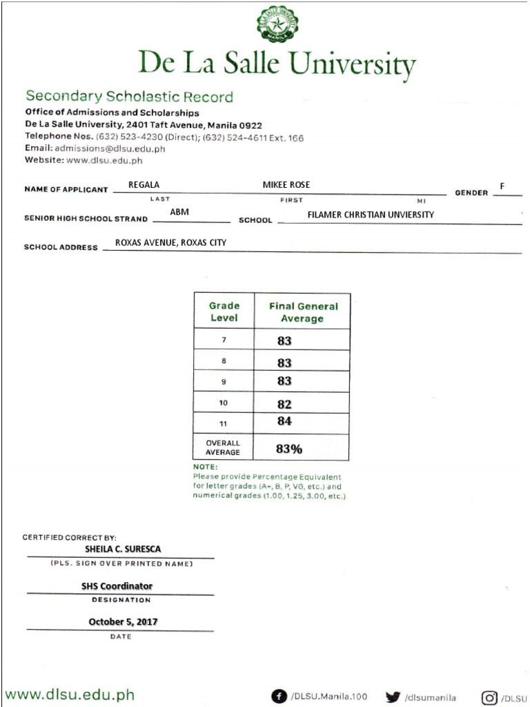 SHS Upcat Form | PDF