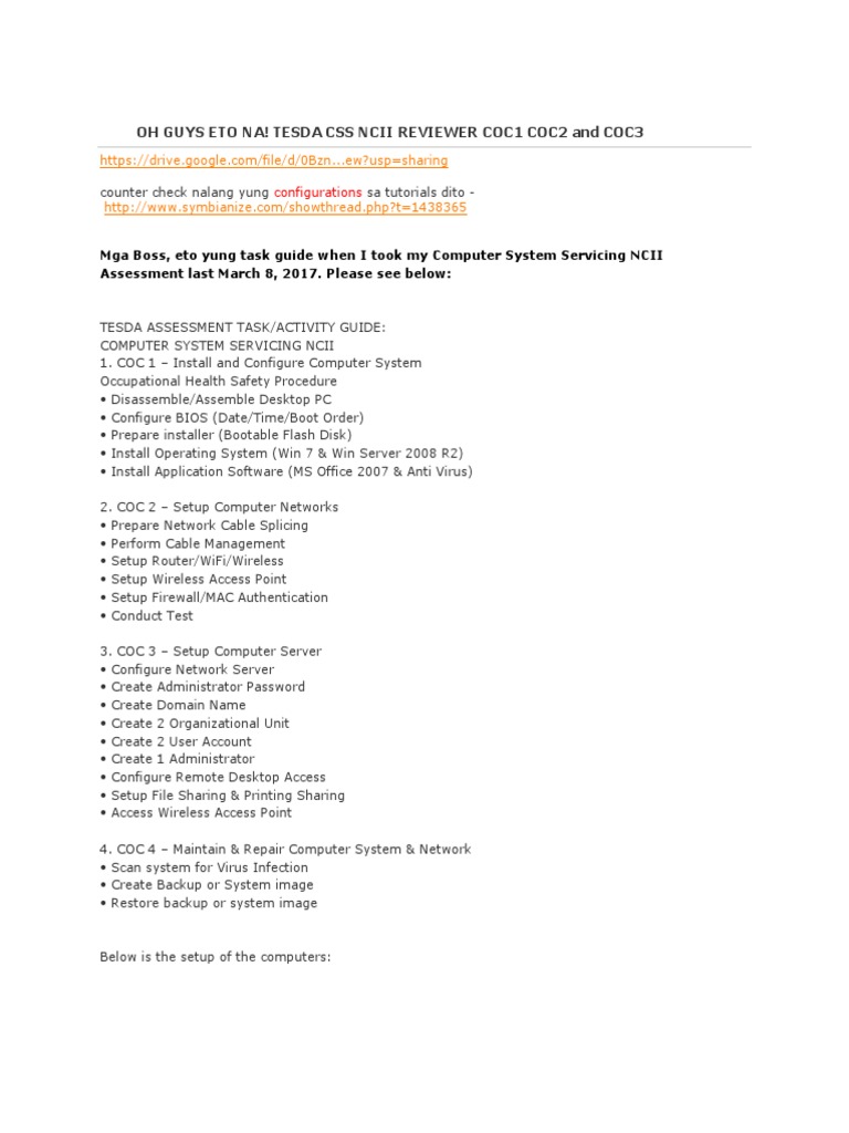 Tesda Css Ncii Reviewer Coc1 Coc2 and Coc3 | PDF | Computer Virus ...