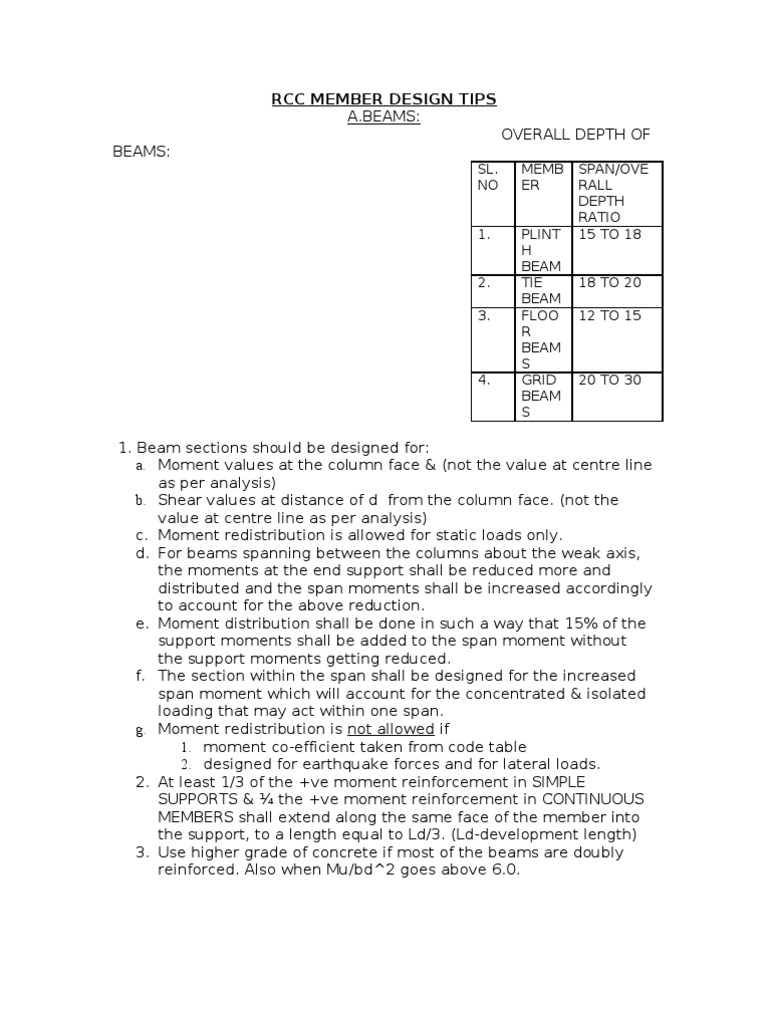 RCC Member Design Tips | PDF | Truss | Beam (Structure)