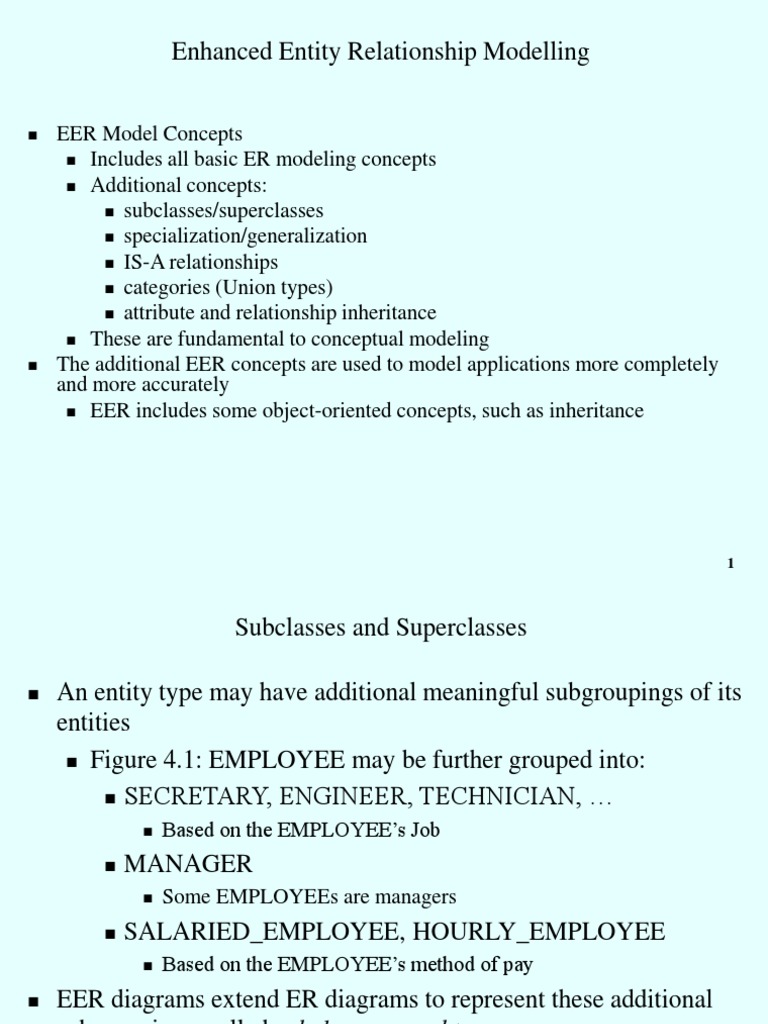 Modeling Entities, Subclasses, and Specialization in Enhanced Entity Relationship Diagrams | PDF ...