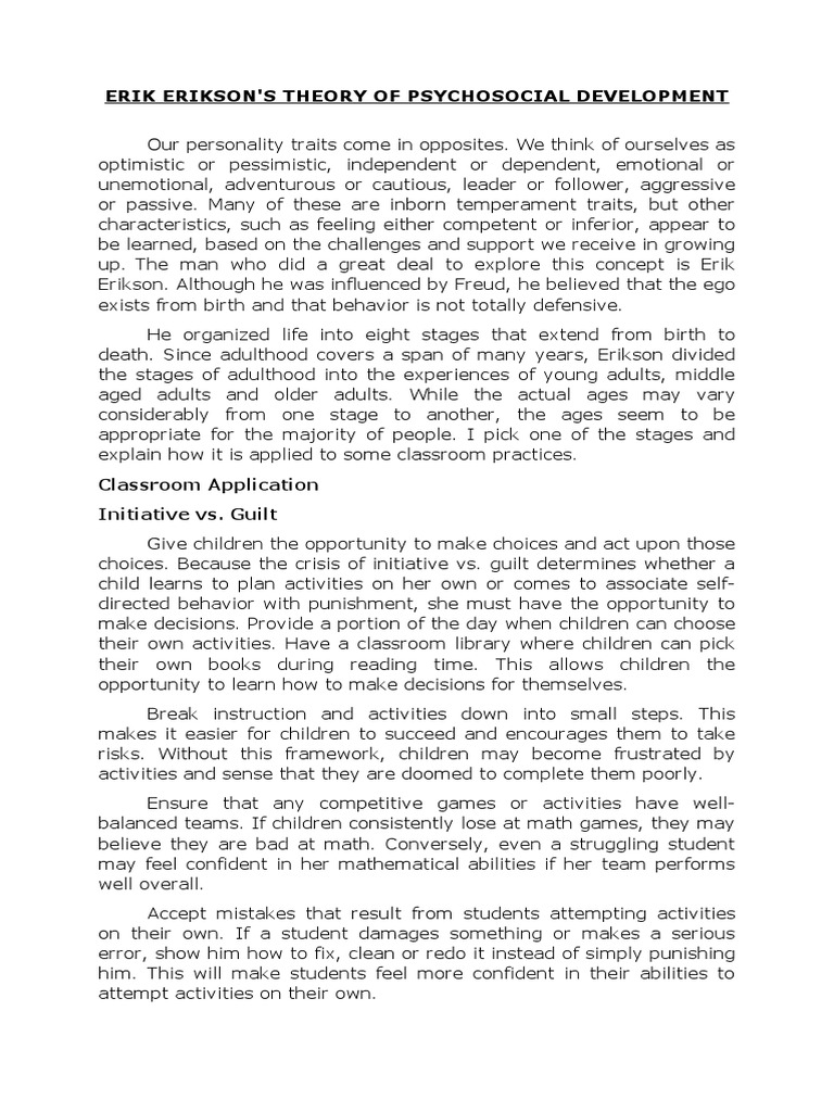 Erik Erikson&#039;S Theory of Psychosocial Development: Classroom ...