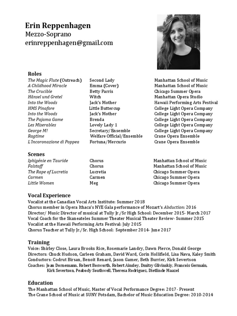 Resume August 2018 | PDF | Opera | Vocal Music