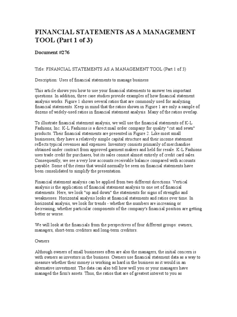 Financial Statements for Business Management | PDF | Revenue | Inventory