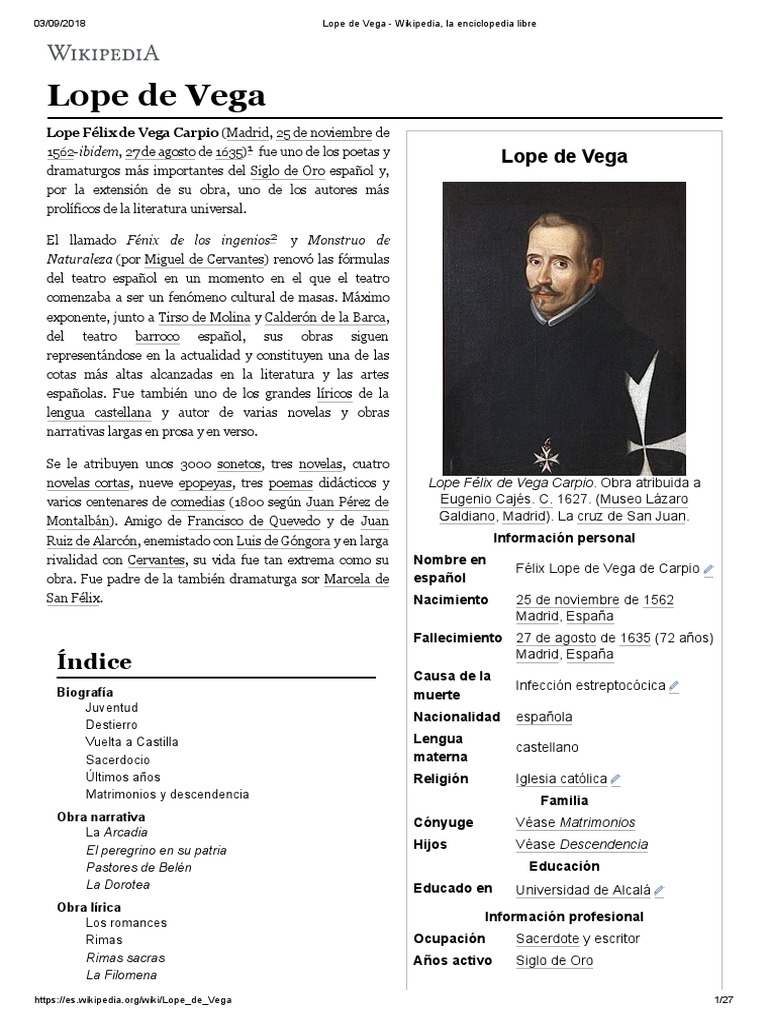 Lope de Vega - Wikipedia, La Enciclopedia Libre | PDF | Poesía