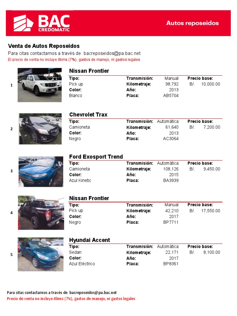 Venta de Autos Reposeídos BAC 2025 | PDF | Fabricantes de vehículos de ...