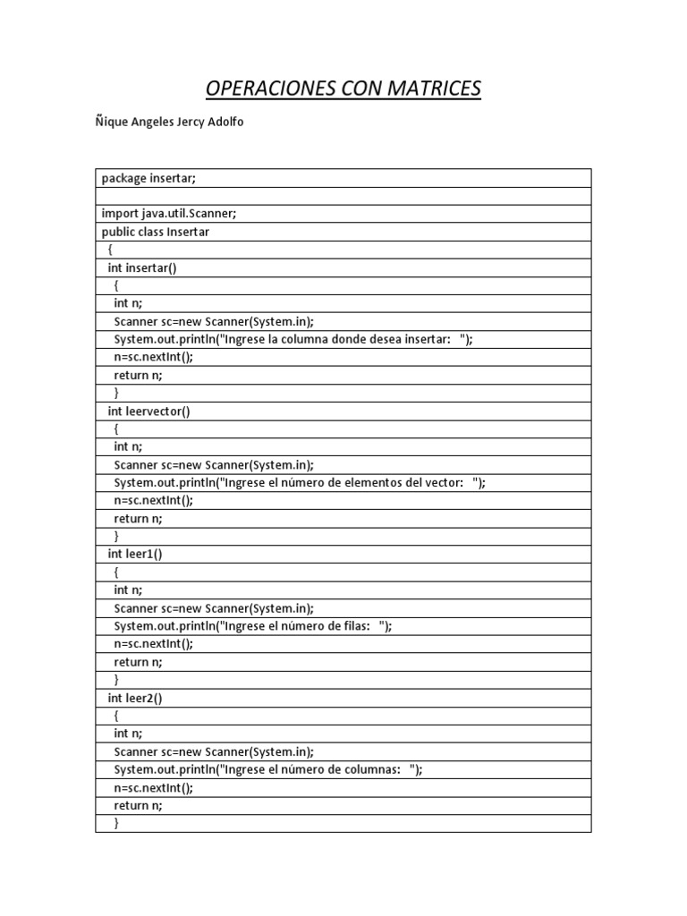 Matrices Operations Java Code | PDF