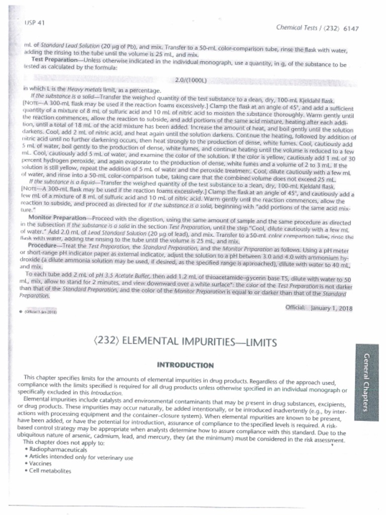 Gen Chap 232 & 233 USP 41 ELEMENTAL IMPURITIES-LIMITS & ELEMENTAL ...