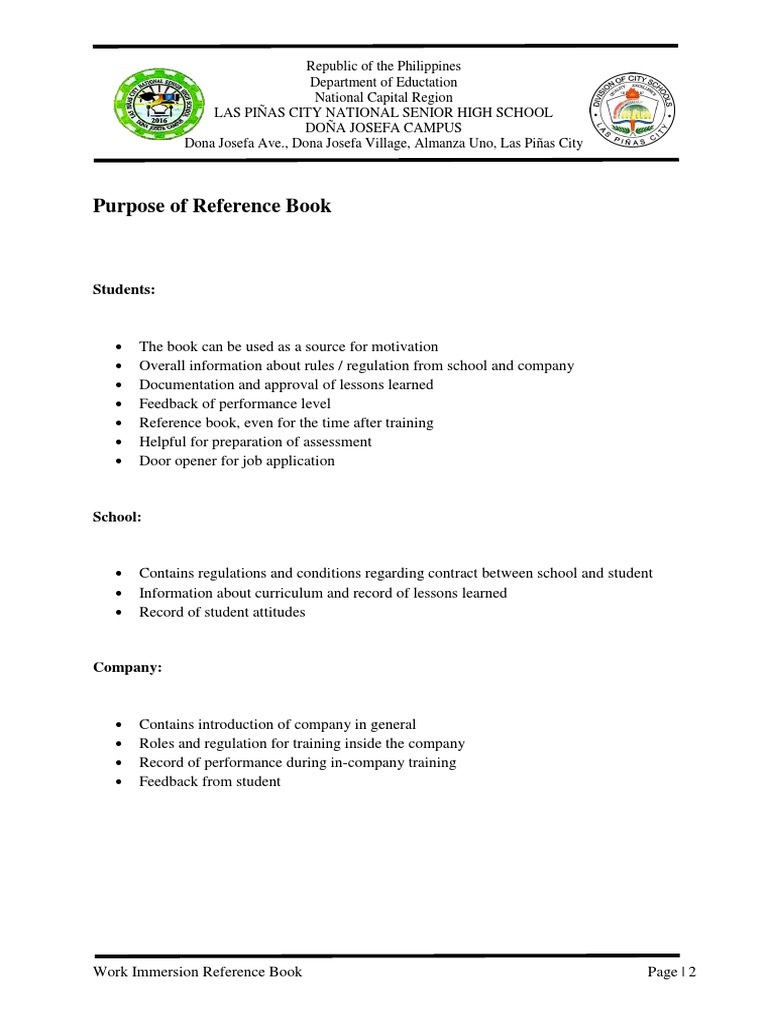 Work Immersion Booklet ABM | PDF | Schools