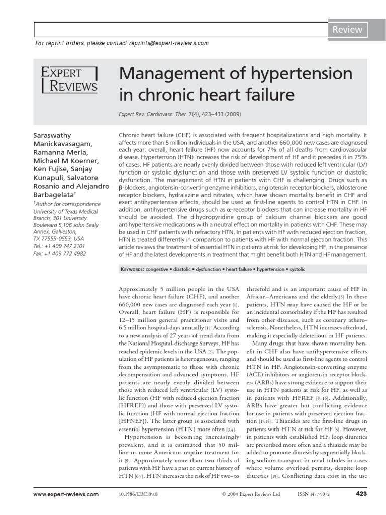 Management of Hypertension in | PDF | Hypertension | Heart Failure