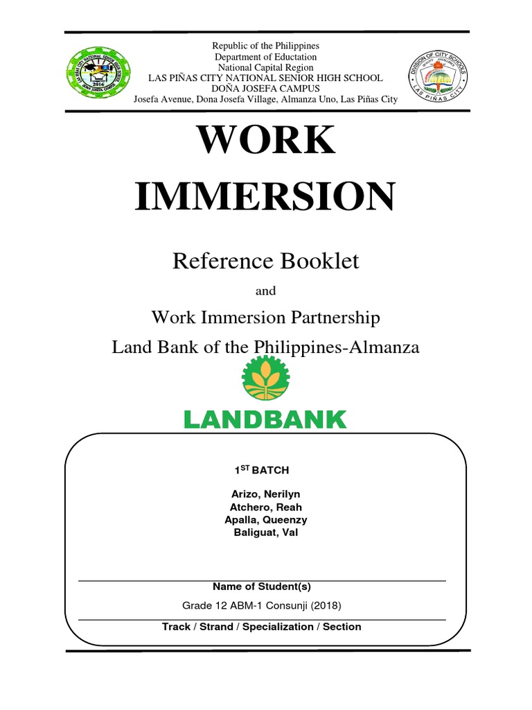Work Immersion Portfolio Title Page | PDF