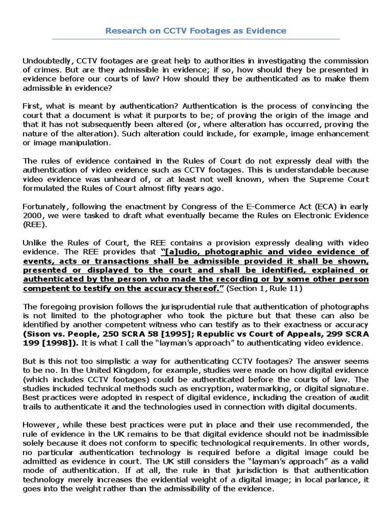 Research On CCTV Footages As Evidence | PDF | Closed Circuit Television ...