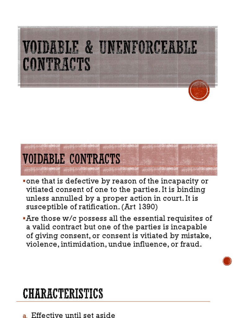 VOIDABLE Unenforceable Contracts | PDF | Annulment | Common Law