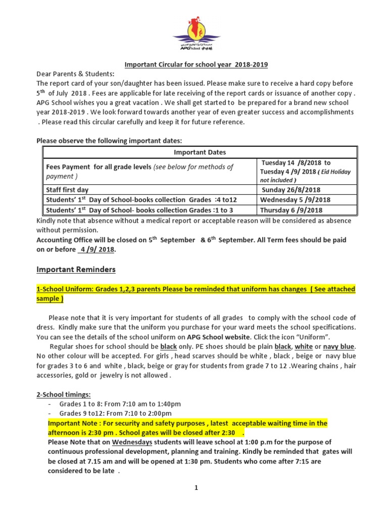 Circular For Parents June 2018 | PDF | Business