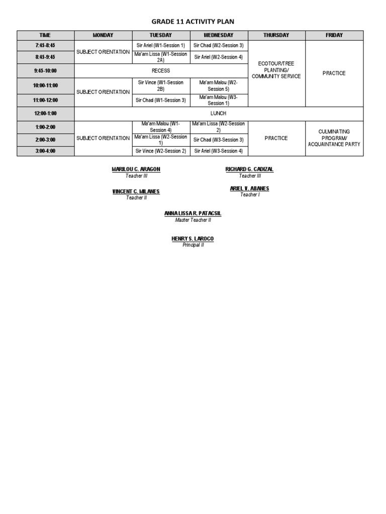 Grade 11 Activity Plan: Teacher III Teacher III Teacher I | PDF