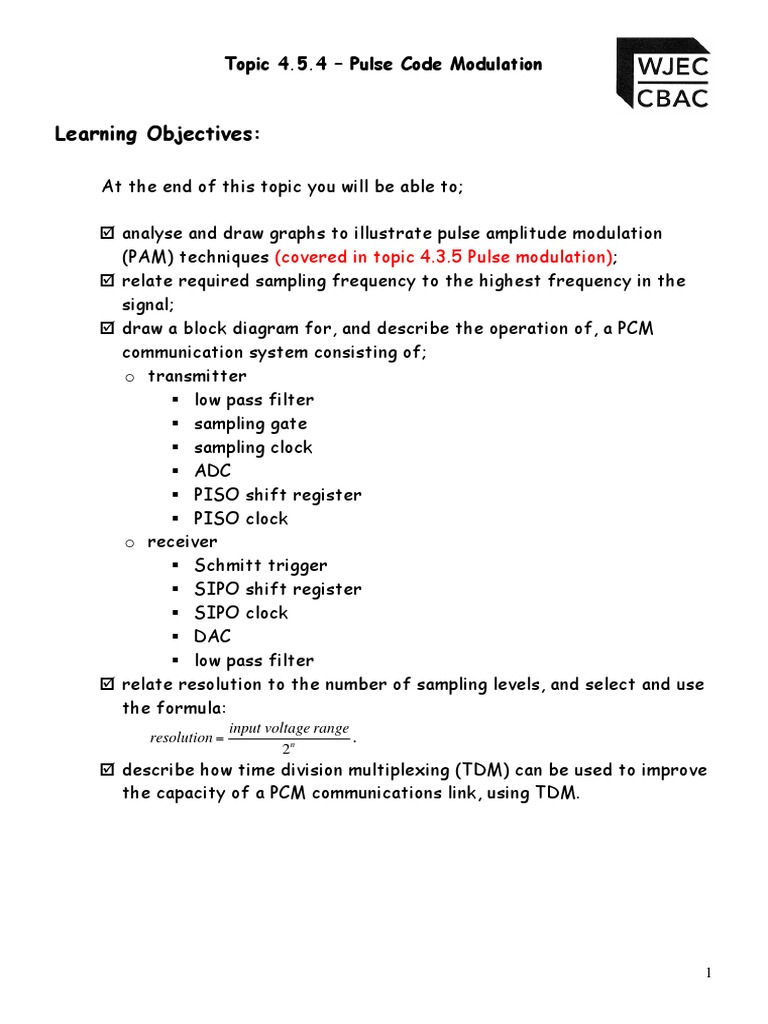 4.5.4 Pulse Code Modulation PDF | PDF | Analog To Digital Converter ...