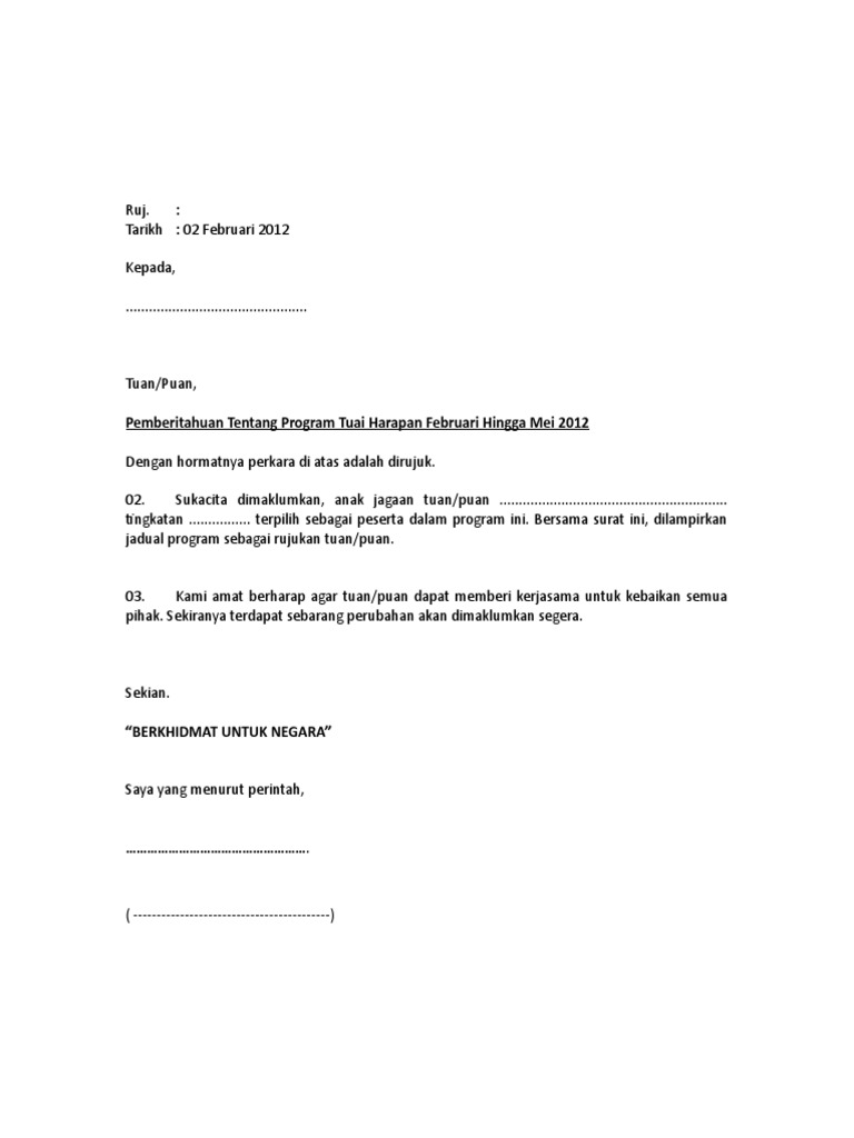 Contoh Surat Makluman Ibu Bapa Utk Program | PDF