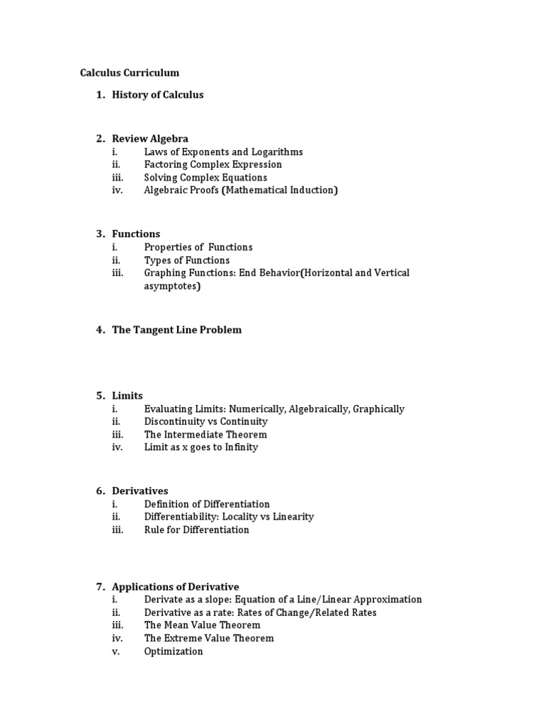 Comprehensive Calculus Curriculum Guide | PDF