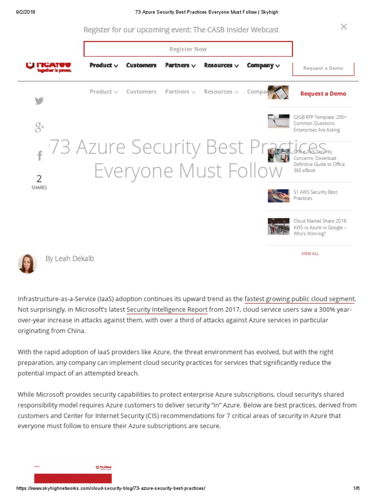 73 Azure Security Best Practices Everyone Must Follow - Skyhigh | PDF ...