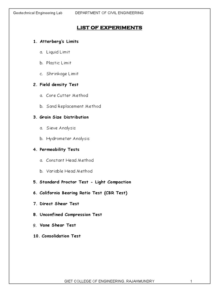 Geotechnical Engineering Lab PDF | PDF | Soil Mechanics | Particle Size ...