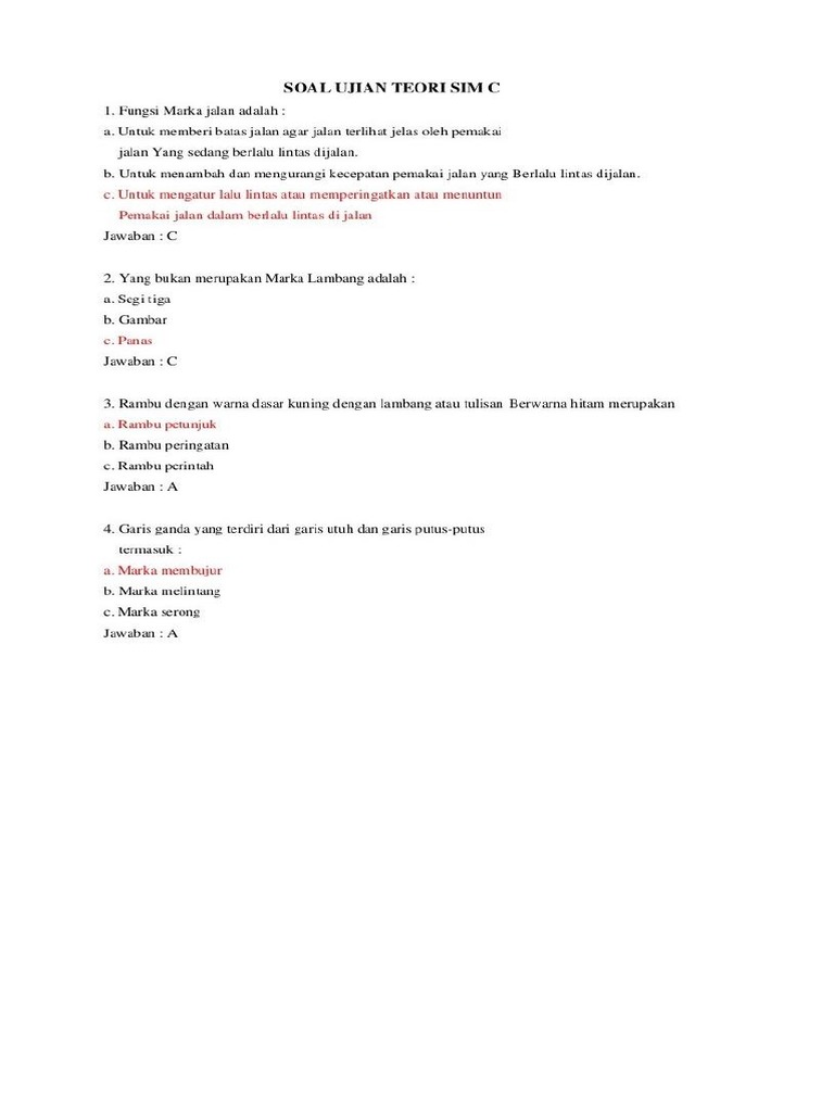 Contoh Soal Sim C | PDF | Bisnis | Perjalanan