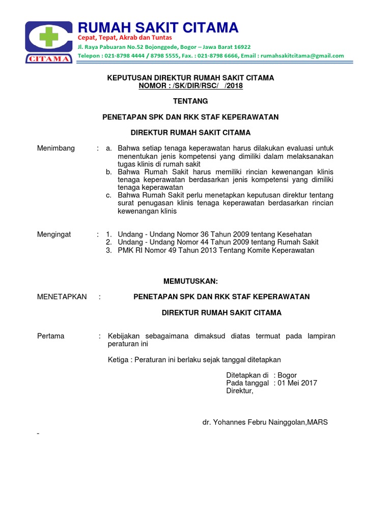 SK Penetapan SPK & RKK Staf Keperawatan | PDF