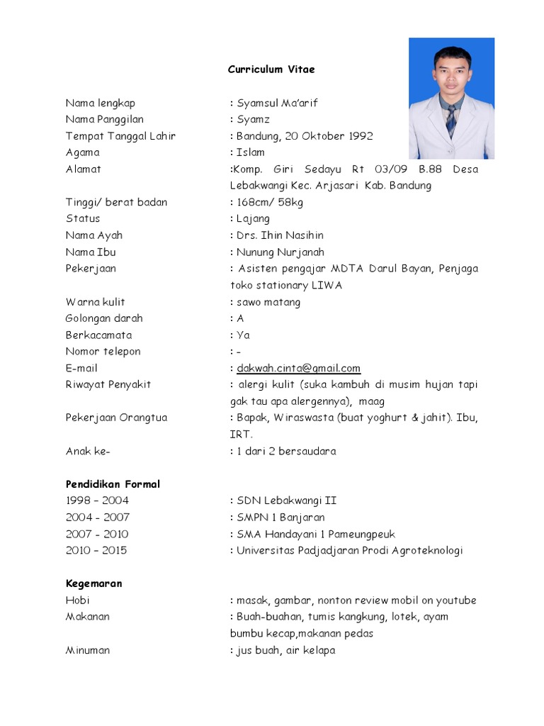 Contoh CV Syamz | PDF