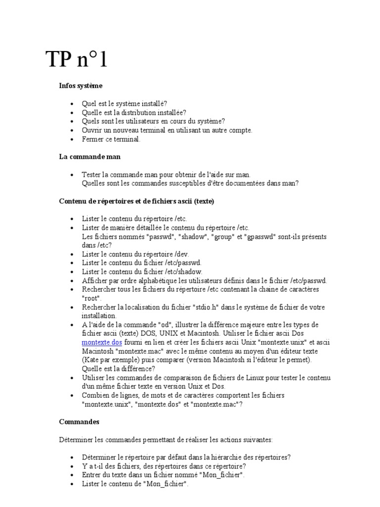Commandes de Base Sous Linux | PDF | Fichier texte | C (Langage de programmation)