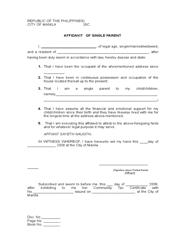 Single Parent - BLANK FORM | PDF