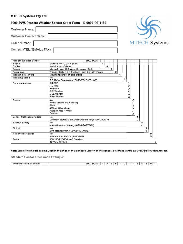 6000 PWS Order Form | PDF | Electrical Engineering | Electronics