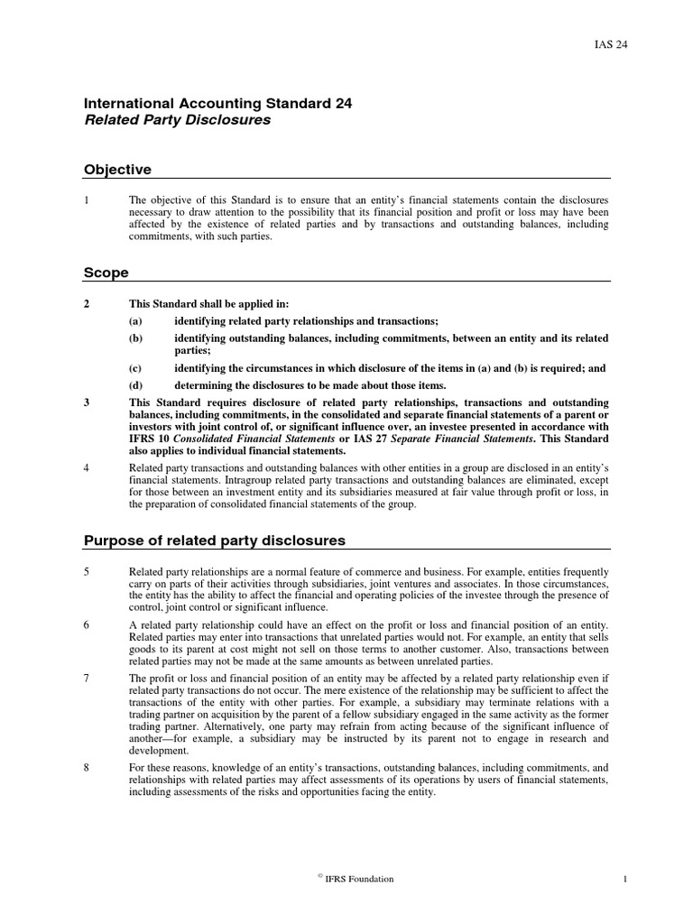 Related Party Disclosures: International Accounting Standard 24 | PDF ...