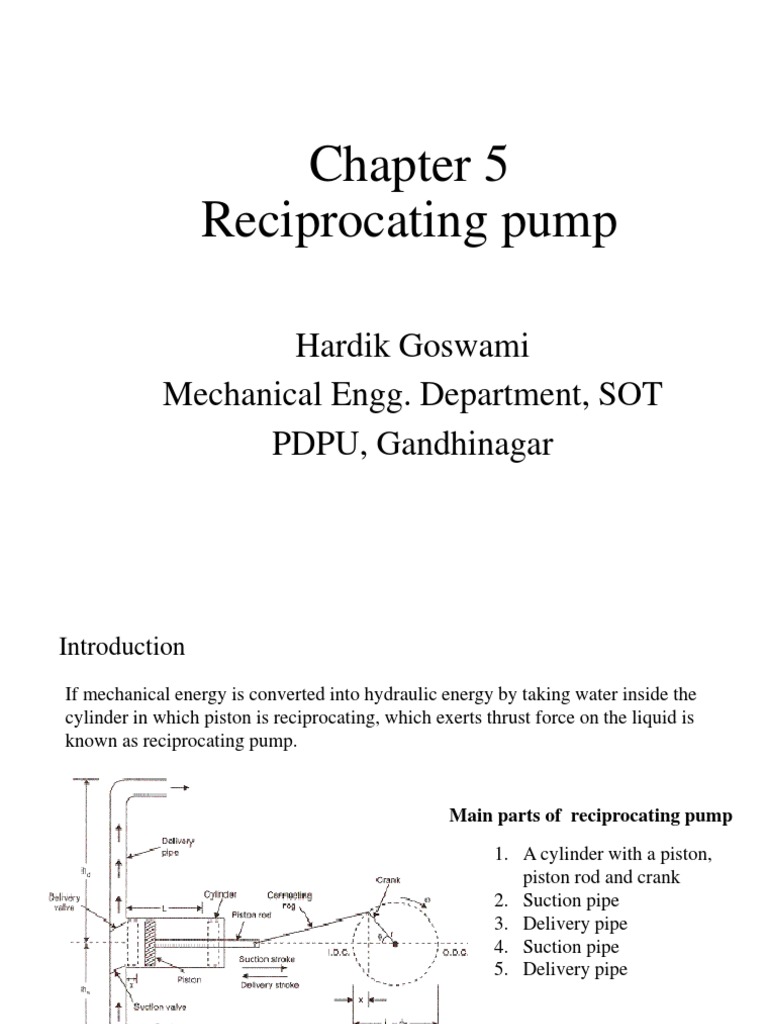 Reciprocating Pump Overview by Hardik Goswami | PDF | Pump | Piston