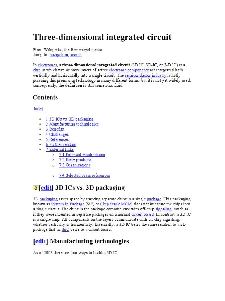 Three-Dimensional Integrated Circuit: o o o o | PDF