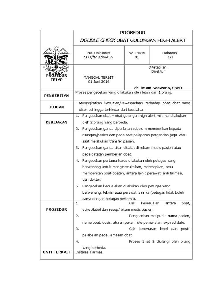 Spo Double Check Obat High Alert | PDF