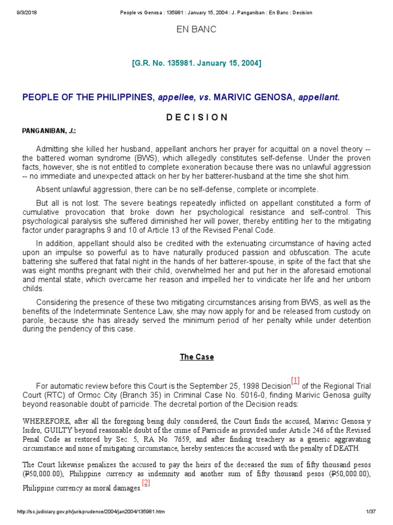 Marivic Genosa Parricide Case Decision | PDF | Domestic Violence ...