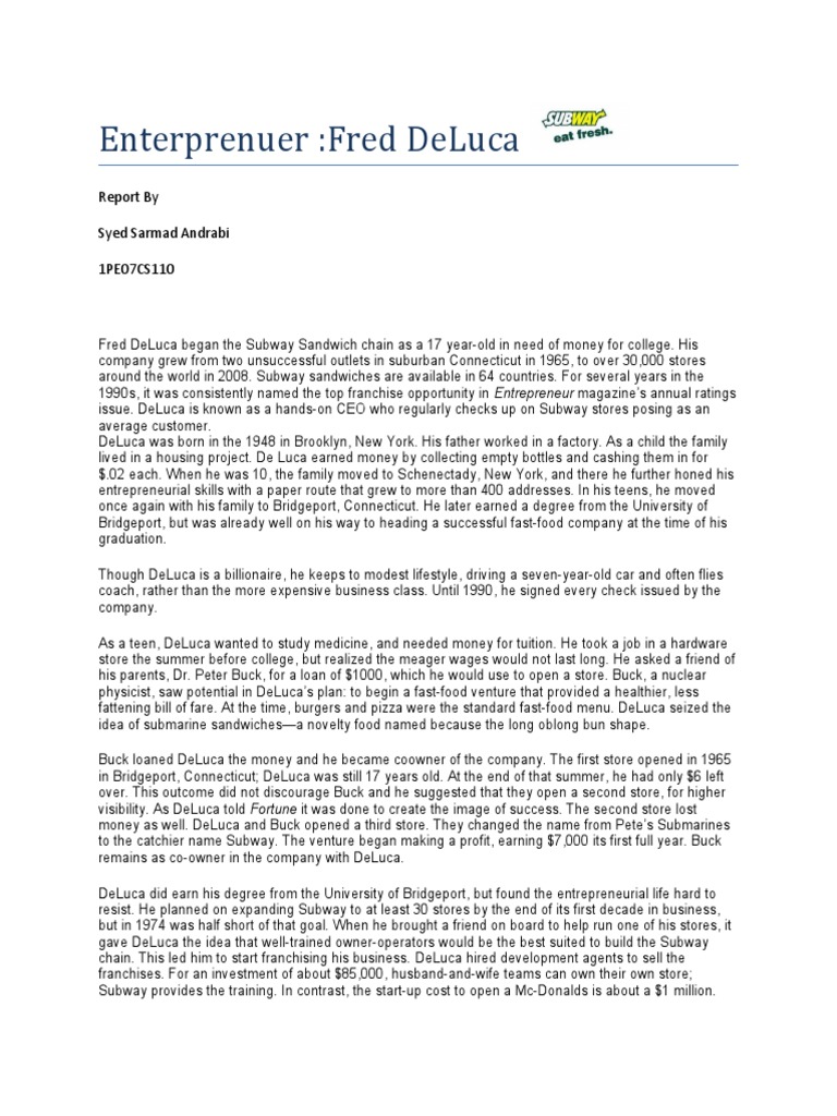 Fred DeLuca: Subway's Journey to Success | PDF | Economies