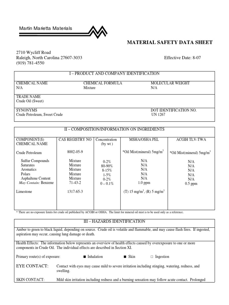Material Safety Data Sheet: 2710 Wycliff Road Raleigh, North Carolina ...