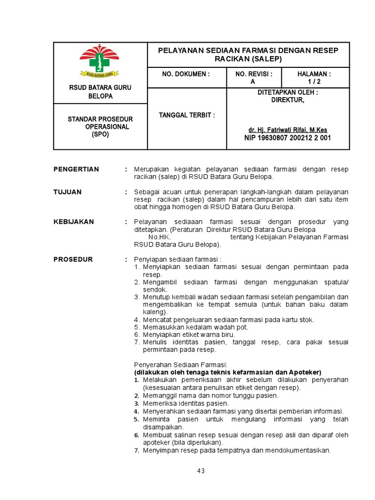 28.spo Pelayanan Sediaan Farmasi Dengan Resep Racikan (Salep) | PDF
