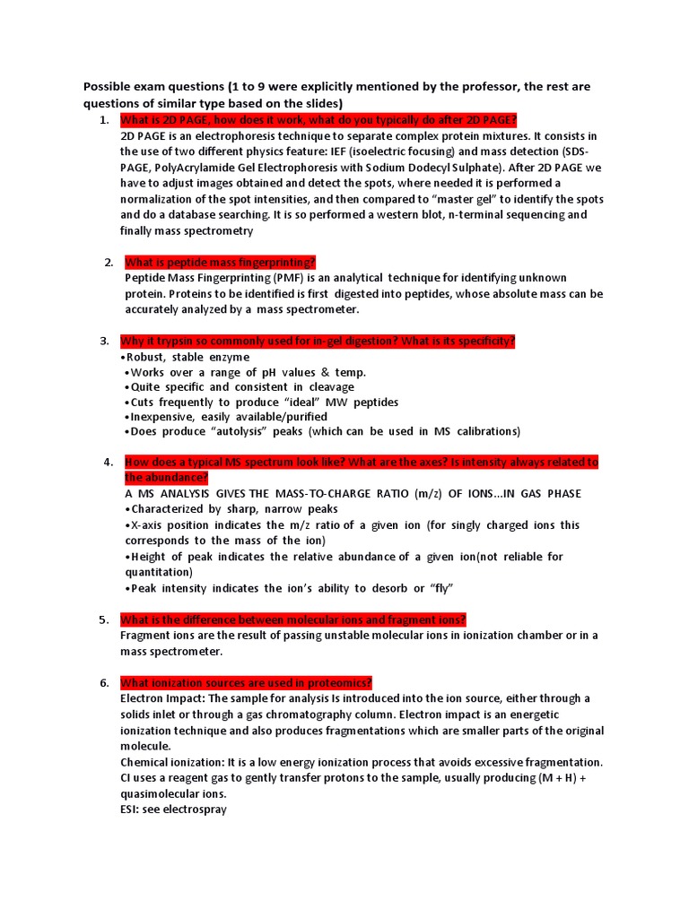 BPI Exam Questions | PDF | Mass Spectrometry | Electrospray Ionization
