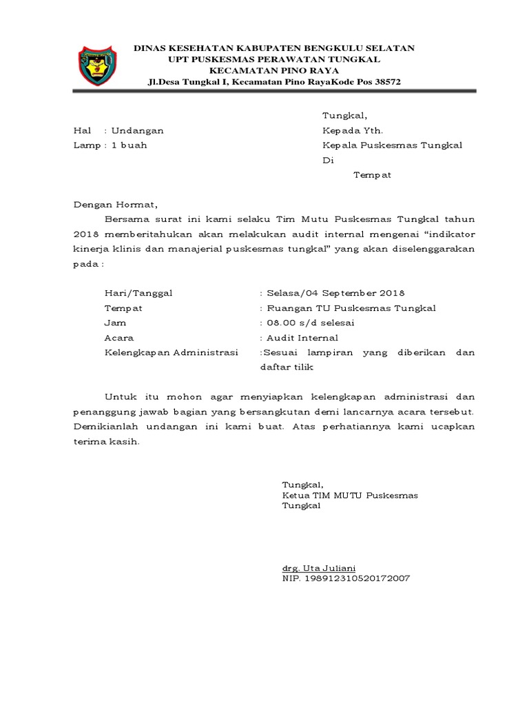 Surat Undangan Audit Internal | PDF