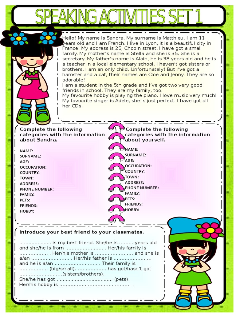 Speaking Activity Set 1 Introducing Yourself Fun Activities Games | PDF