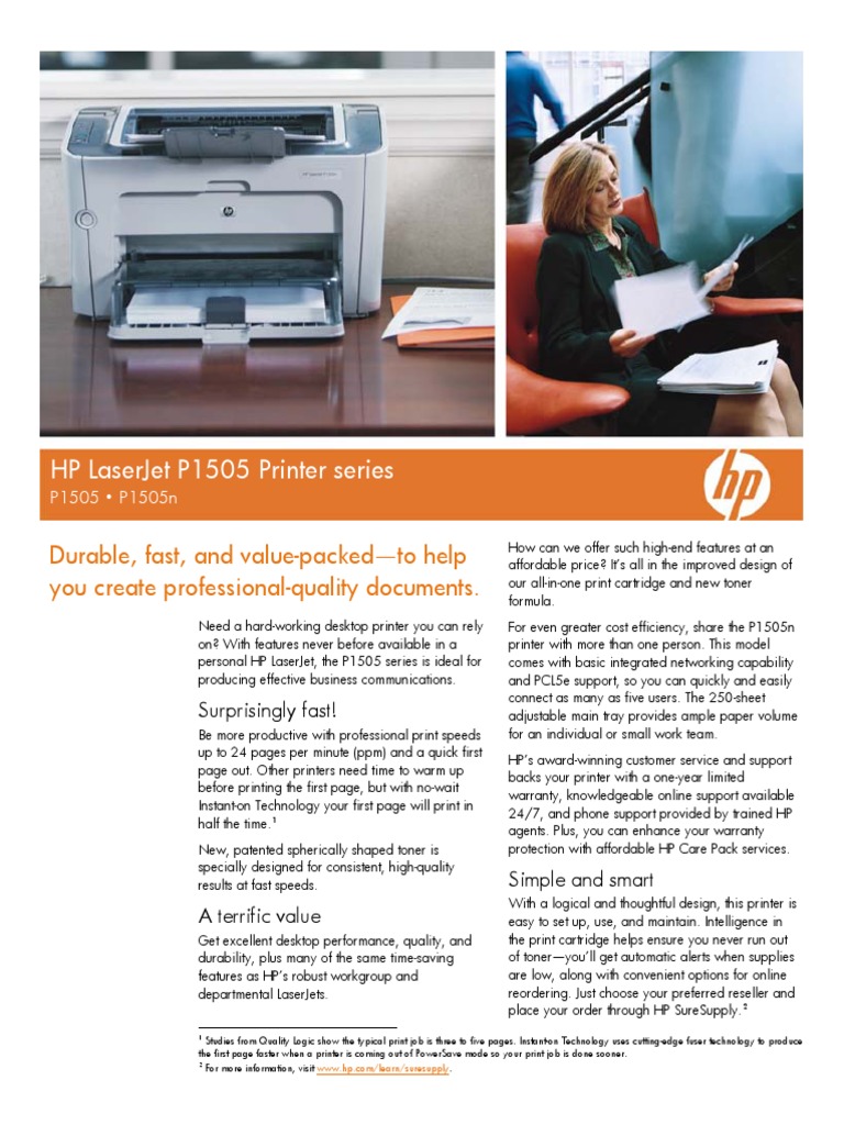 HP Laserjet P1505 Printer Series: Durable, Fast, and Value-Packed-To Help You Create ...