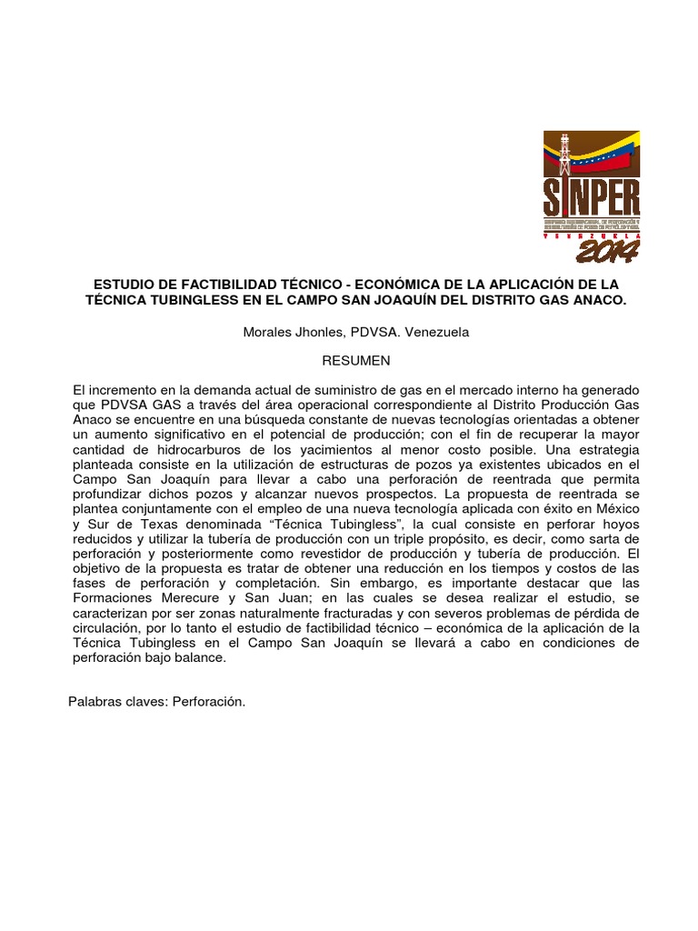 Resumen Per-25. J. Morales. Tubingless San Joaquin Anaco | PDF