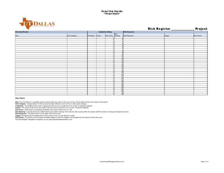 UTD Risk Register Template 1 | PDF | Risk | Cognition