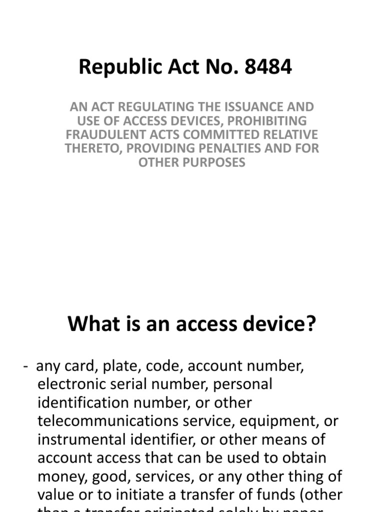 Presentation - RA 8484 | PDF | Fraud | Conspiracy (Criminal)