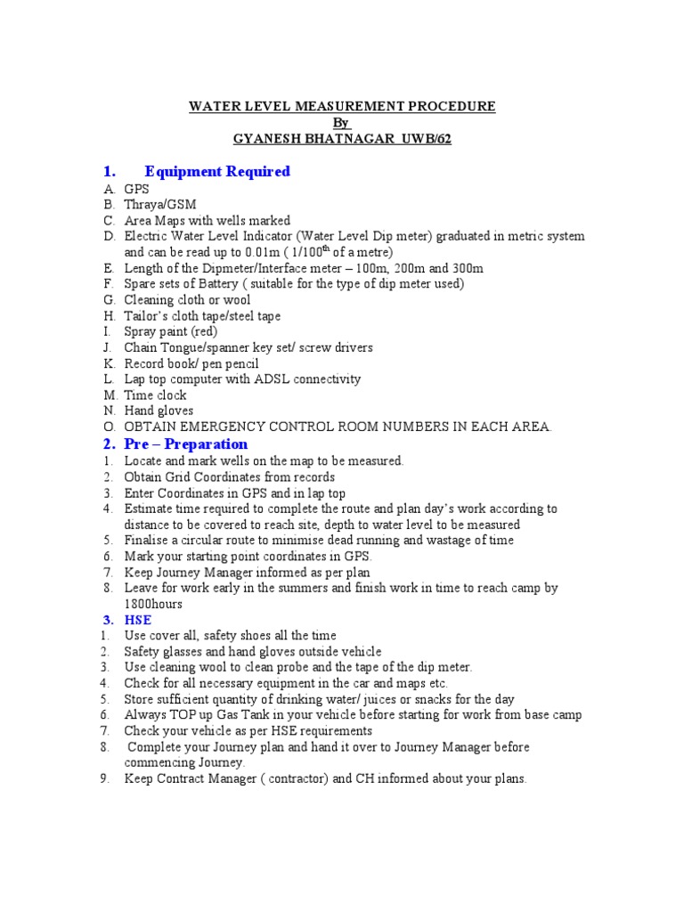 Water Level Measurement Procedure | PDF | Groundwater | Water Quality