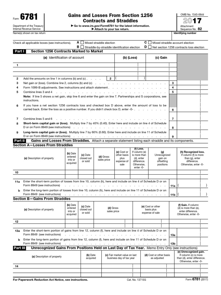 Gains and Losses From Section 1256 Contracts and Straddles: A B C D (A ...