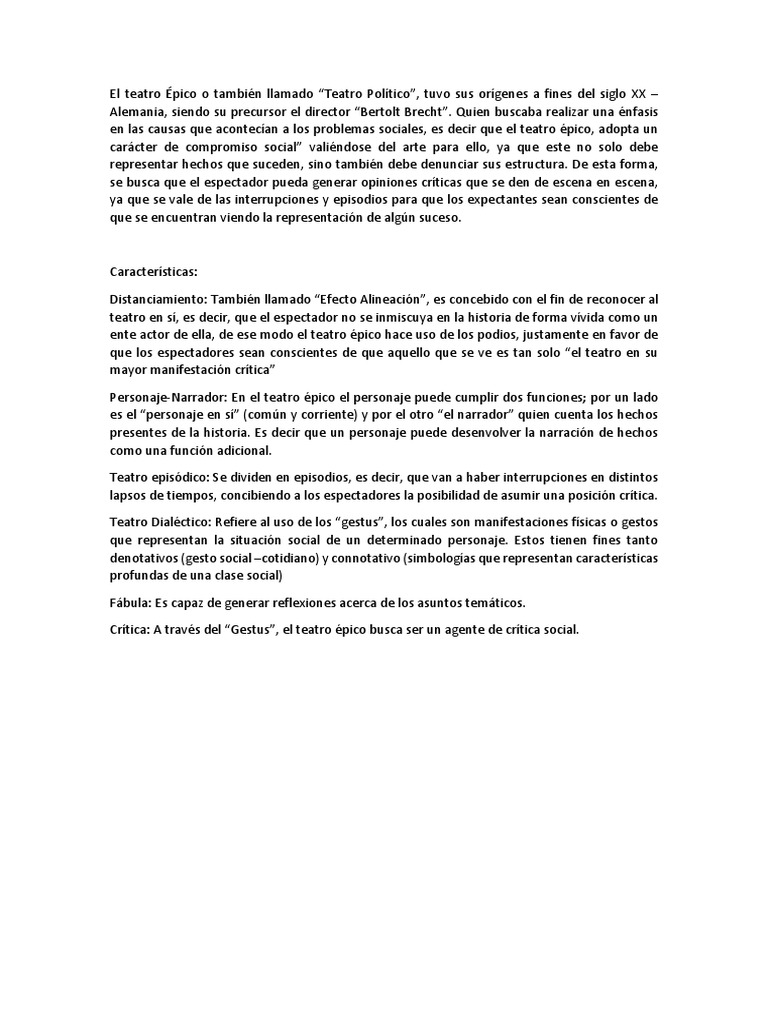 El Teatro Épico - Características | Teatro | Entretenimiento (general)