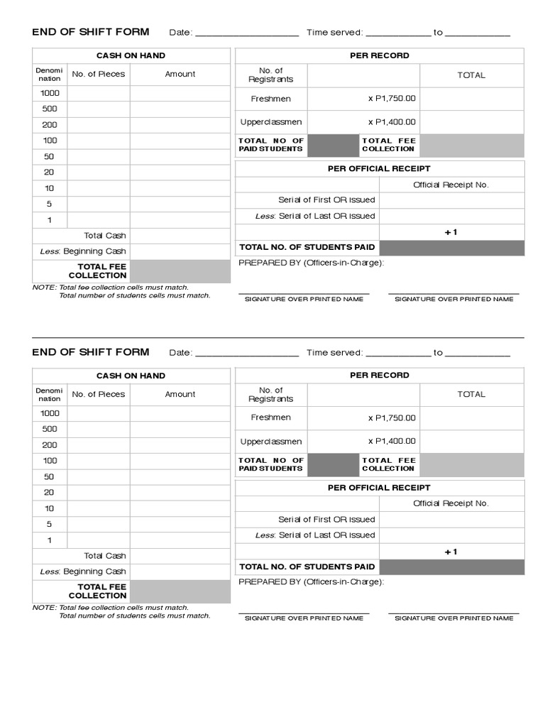 End of Shift Form: Date: - Time Served: - To | PDF | Business