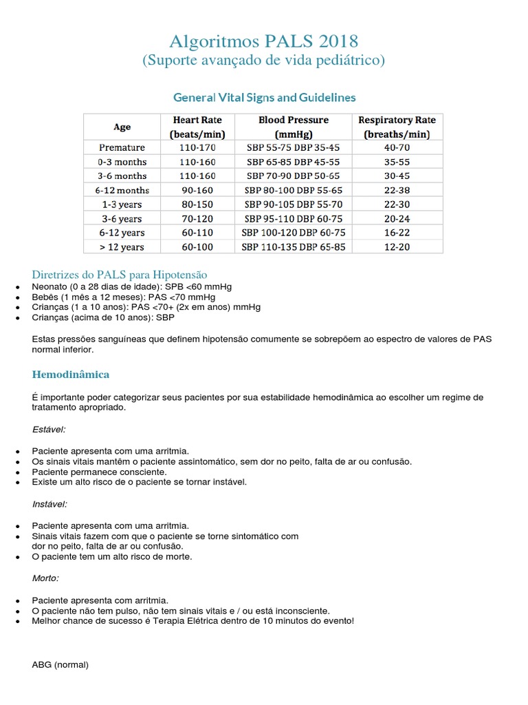 Diretrizes PALS para Hipotensão | PDF | Choque (circulatório) | Coração