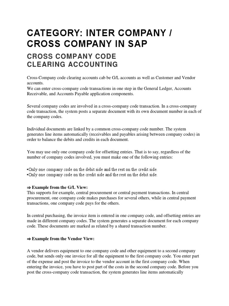 Cross Company Code Transactions in SAP FICO | PDF | Accounts Payable | Debits And Credits